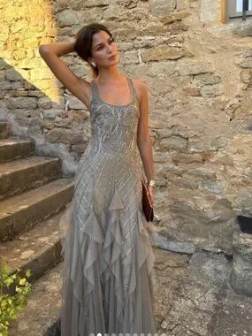 Ralph Lauren | Dresses | Ralph Lauren Beaded Mesh Tulle Ruffle Gown ...